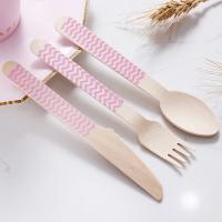 China 160mm Dinner Cake Pink Wooden Cutlery Utensils For Celebration for sale