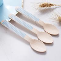 China Eco Friendly Blue Stripe Compostable Cutlery Wooden Tableware Party Utensils for sale