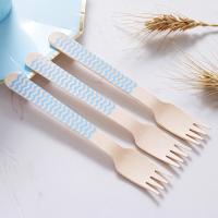 China Eco Friendly Blue Stripe Compostable Cutlery Wooden Tableware Party Utensils for sale
