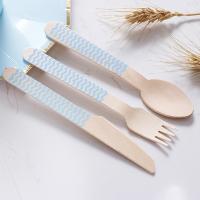 China Eco Friendly Blue Stripe Compostable Cutlery Wooden Tableware Party Utensils for sale