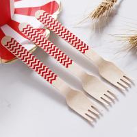China Red Stripe Cutlery Disposable Biodegradable Wooden Tableware Utensils for sale