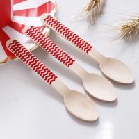 China Red Stripe Cutlery Disposable Biodegradable Wooden Tableware Utensils for sale