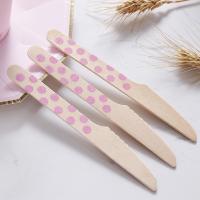 China Biodegradable Didposable 160mm Wooden Cutlery Utensil Dot Baby Pink Spoon for sale