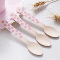 China Biodegradable Didposable 160mm Wooden Cutlery Utensil Dot Baby Pink Spoon for sale