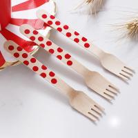 China Eco Friendly 160MM  Red Dots Wooden Cutlery Knife Fork Spoon Uensils Set for sale