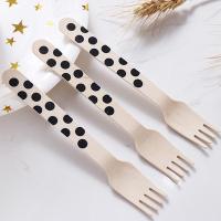 China Compostable Disposable 16cm Wooden Black Dott Cutlery party Utensils for sale