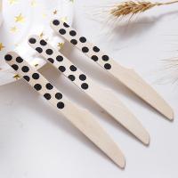 China Compostable Disposable 16cm Wooden Black Dott Cutlery party Utensils for sale