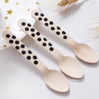 China Compostable Disposable 16cm Wooden Black Dott Cutlery party Utensils for sale