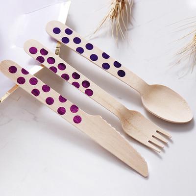 China Nature Birchwood Cutlery Set 160 mm Purple Wooden Utensils for sale