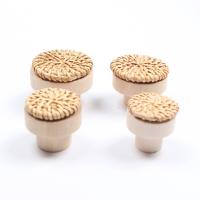 China Round Wooden Drawer Knobs Pulls For Furniture Woven Cabinet Knobs for sale