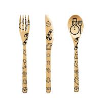 China 200mm Laser engraving technology Wooden Cutlery Set Cartoon Character Biodegradable 	birthday parties for sale