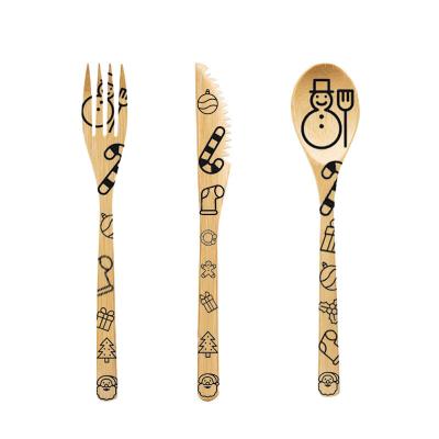 China 200mm Laser engraving technology Wooden Cutlery Set Cartoon Character Biodegradable 	birthday parties for sale