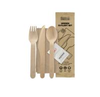China 160mm wooden knife fork spoon set paper includes napkin wooden disposable cutlery for sale