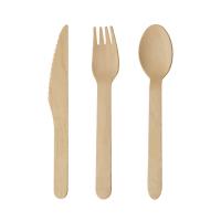 China 160mm wooden knife fork spoon set paper includes napkin wooden disposable cutlery for sale