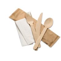 China 160mm wooden knife fork spoon set paper includes napkin wooden disposable cutlery for sale