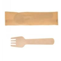 China 160 mm 100% disposable  wooden knife fork spoon brown napkin pepper wrapped individually can be customized logo for sale