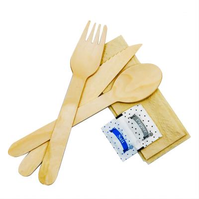 China 160 mm 100% biodegradable disposable natural wooden knife fork spoon napkin pepper with salt set for home and kitchen for sale