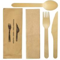 China 160 mm 100% biodegradable disposable natural wooden knife fork spoon napkin pepper with salt set for home and kitchen for sale