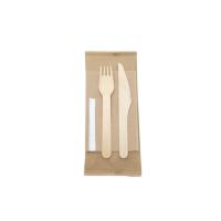 China 160 Mm Biodegradable Wooden Fork Spoon Napkin Toothpick With Wrapped Paper Package for sale