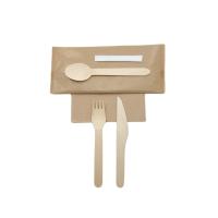China 160 Mm Biodegradable Wooden Fork Spoon Napkin Toothpick With Wrapped Paper Package for sale
