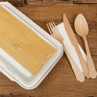 China 200 Mm Disposable Biodegradable Wooden Knife Fork Spoon Napkin Wrapped Kraft Paper Individual Package for sale