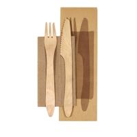 China 190Mm Disposable Biodegradable Wooden Knife Fork Napkin Cutlery Set Kraft Paper Wrapped For Hotel for sale