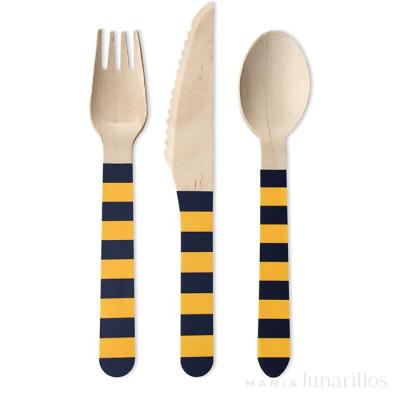 China Biodegradable Disposable Ebra Pattern Candy Strip Dyeing Wooden Cutlery For Picnics for sale