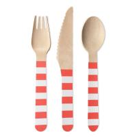 China Biodegradable Disposable Ebra Pattern Candy Strip Dyeing Wooden Cutlery For Picnics for sale