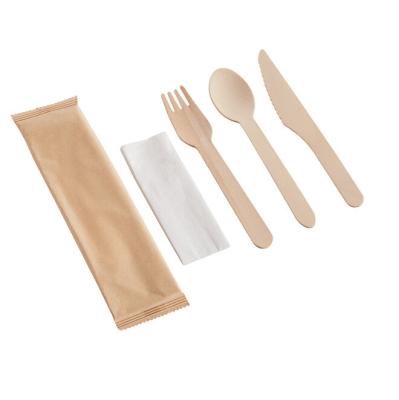 China 160mm JFB Craft Disposable Kraft Paper Wooden Cutlery Set With Napkins for sale