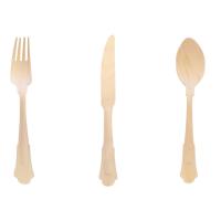 China Biodegradable Disposable 200mm Wooden Knife Fork Spoon Birch Wood With Napkin Wrapped for sale