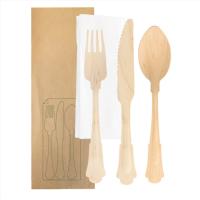 China Biodegradable Disposable 200mm Wooden Knife Fork Spoon Birch Wood With Napkin Wrapped for sale