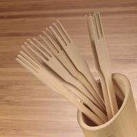 China 14cm Disposable Bamboo Trident Fork 5.5'' For Dessert Cake Dish in Restaurants for sale
