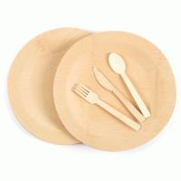 China Biodegradable Round Bamboo Dinner Plates Disposable Food Tableware for sale