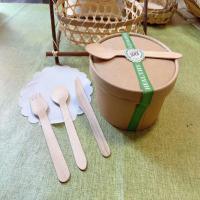 China Diameter Of 14 Cm Disposable Takeaway Box Kraft Paper Food Container Set With Cutlery Used In Hotel Restaurants for sale