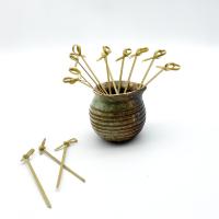 China Green Disposable Garnish Food Bamboo Knot Skewers 12cm for sale