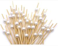 China White Pearl Disposable Decorative Bamboo Picks For Cocktail Party 12CM for sale