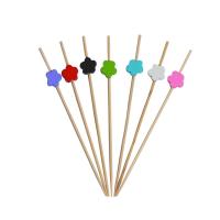 China Custom Disposable Bamboo Cocktail Garnish Picks Flower Shaped 15cm for sale