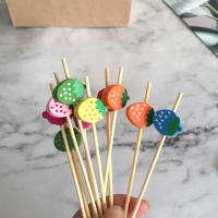 China Strawberry Shaped Beaded Bamboo Food Picks Cocktail Skewers 100pcs/Pack for sale