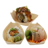 China 5inch Pine Wood Disposable Serving Cone Sushi Boat Serving Tray for sale