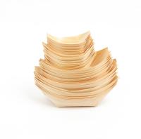 China 5inch Pine Wood Disposable Serving Cone Sushi Boat Serving Tray for sale