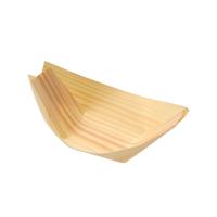 China 7inch Handmade Wood Disposable Serving Cone Sushi Food Boat For Dessert for sale