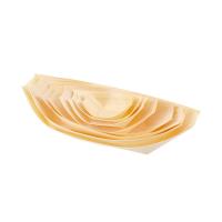China 7inch Handmade Wood Disposable Serving Cone Sushi Food Boat For Dessert for sale