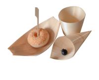 China 80mm Pine Small Wooden Disposable Serving Cone For French Fry Appetizers 100 Pack for sale