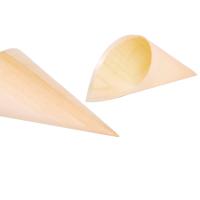 China 80mm Pine Small Wooden Disposable Serving Cone For French Fry Appetizers 100 Pack for sale