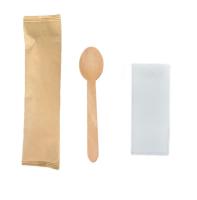 China Eco Friendly Compostable Disposable Wooden Utensils Spoon 6 Inch with Napkin for sale