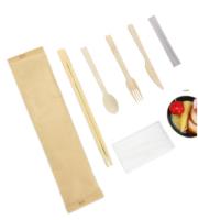 China Disposable Bamboo Cutlery Biodegradable Cutlery Set With Napkin And Toothpick for sale