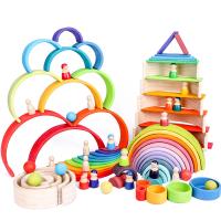 China Arched 12pcs Pastel Stacking Rainbow Wooden Block Set 38.5cm for sale