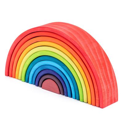 China Arched 12pcs Pastel Stacking Rainbow Wooden Block Set 38.5cm for sale