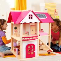 China Natural 37.5cm Diy Wooden Dollhouse Furniture Wooden Toy House Furniture for sale