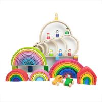 China Educational 35cm 7cm Wooden Blocks Toys Rainbow Stacking Blocks for sale